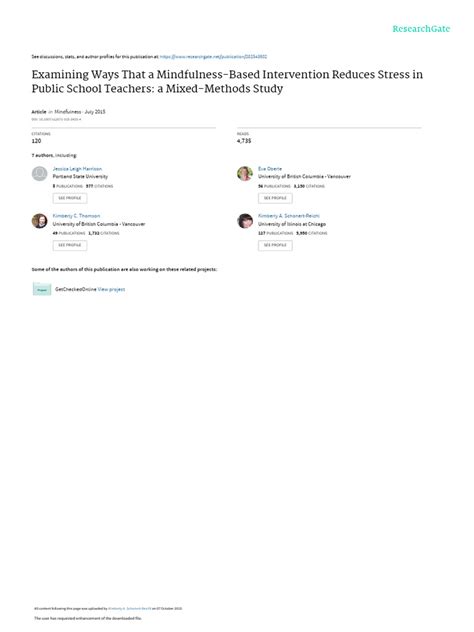 Examining Ways That A Mindfulness Based Intervention Reduces Stress In Public School Teachers