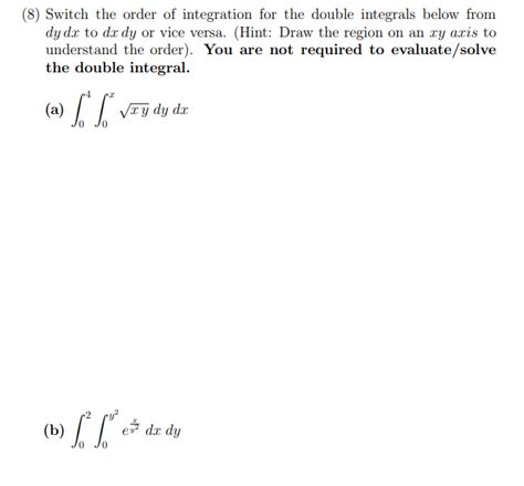 Solved 8 Switch The Order Of Integration For The Double Chegg Com