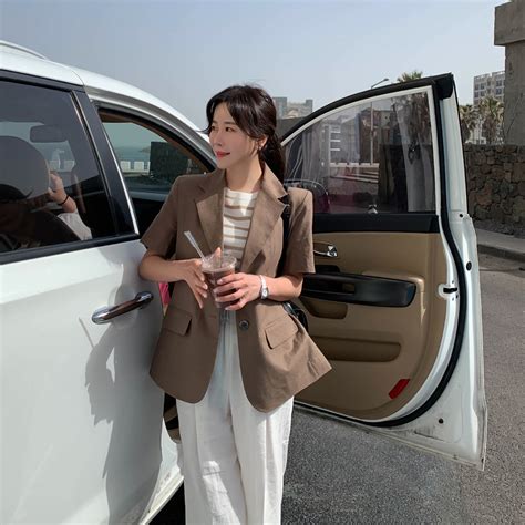 로건 린넨 반팔 자켓