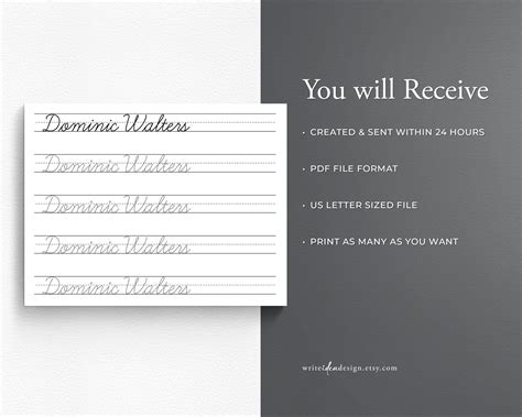 Personalized Cursive Name Tracing Sheet Cursive Name Writing Etsy
