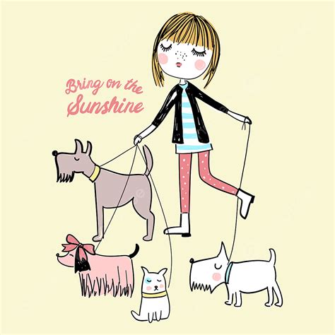 손으로 그린 귀여운 소녀 티셔츠 인쇄 소녀 개 티 Png 일러스트 및 벡터 에 대한 무료 다운로드 Pngtree