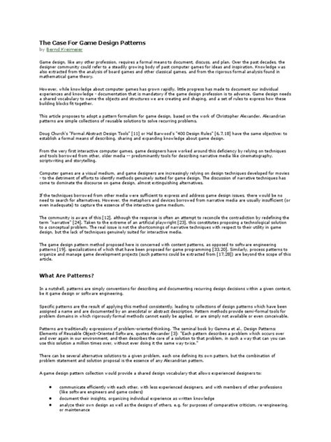 The Case For Game Design Patterns Pdf Game Design Software Design
