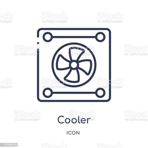 전자 장치 개요 컬렉션에서 선형 쿨러 아이콘입니다 얇은 라인 쿨러 벡터 흰색 배경에 고립입니다 쿨러 유행 그림 0명에 대한 스톡