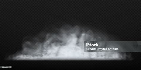 어두운 투명한 배경에 고립된 흰 안개 또는 연기 벡터 일러스트 레이 션 3차원 형태에 대한 스톡 벡터 아트 및 기타 이미지