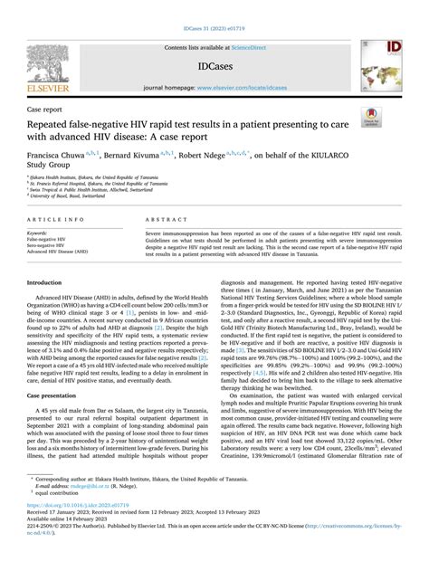 Pdf Repeated False Negative Hiv Rapid Test Results In A Patient Presenting To Care With