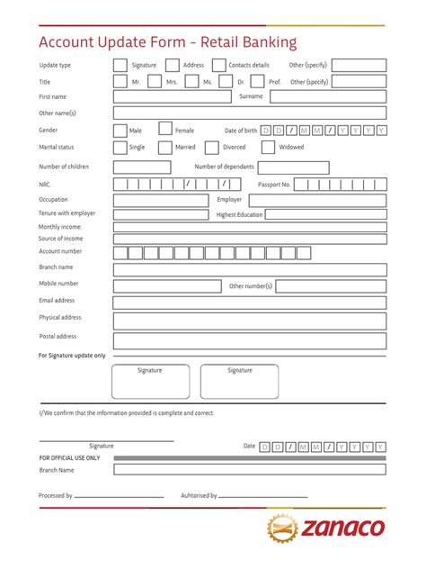 updating customer details a retail banking account form for name contact address and