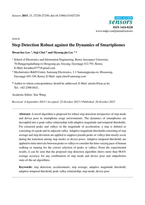 Pdf Step Detection Robust Against The Dynamics Of Smartphones