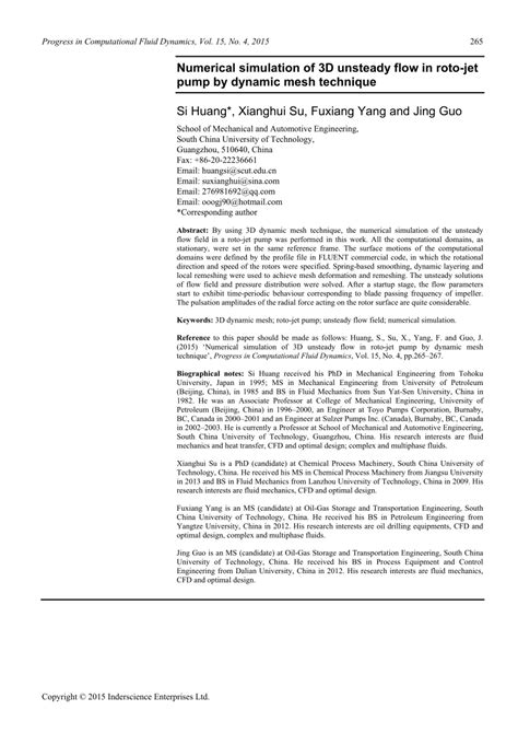 Pdf Numerical Simulation Of 3d Unsteady Flow In Roto Jet Pump By Dynamic Mesh Technique