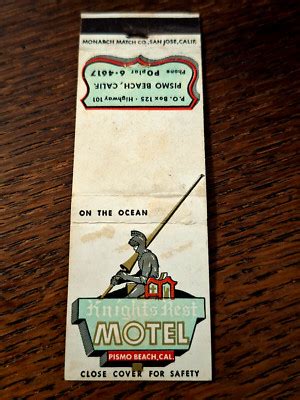Vintage Matchbook Knights Rest Motel Pismo Beach Ca Ebay