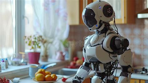 Robot Helper Helps In The Kitchen Stock Illustration Illustration Of