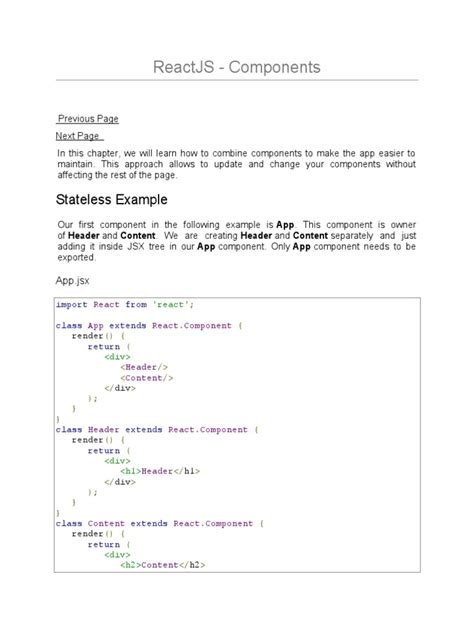 Reactjs Components Stateless Example Pdf