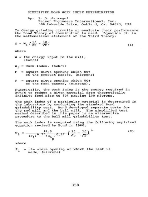 200 Rojauregui Simplified Bond Work Index Determination Pdf