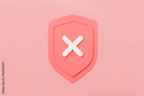 3d Realistic Shield Unprotected With Cross Mark Icon Unprotection