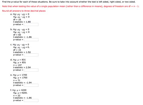 Solved Find The P Value For Each Of These Situations Be Chegg