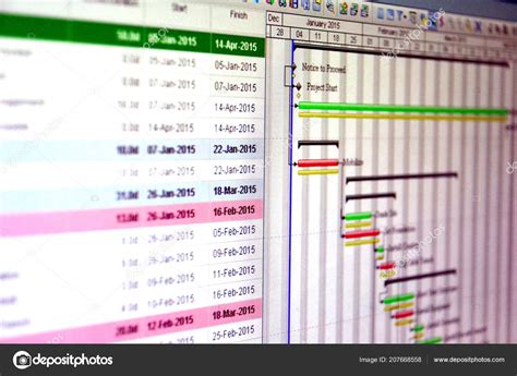 Close Shot Detailed Gantt Chart Illustrates Project Showing Tasks Stock Photo By Fbatista