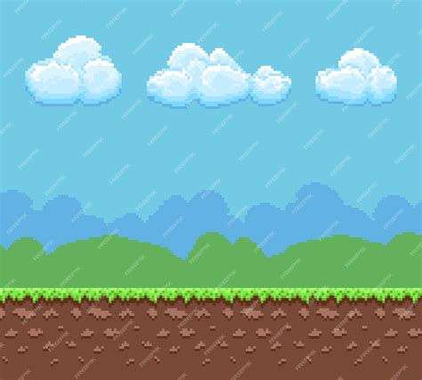 Premium Vector Pixel 8 Bit Game Background With Ground And Cloudy Sky Panorama