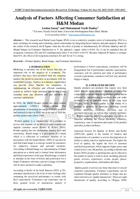 Pdf Analysis Of Factors Affecting Consumer Satisfaction At Handm Medan