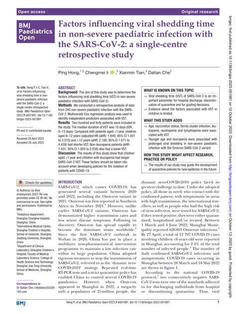 Pdf Factors Influencing Viral Shedding Time In Non Severe Paediatric