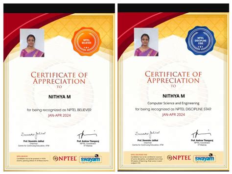 Drmnithya On Linkedin Happy To Share I Have Received Nptel