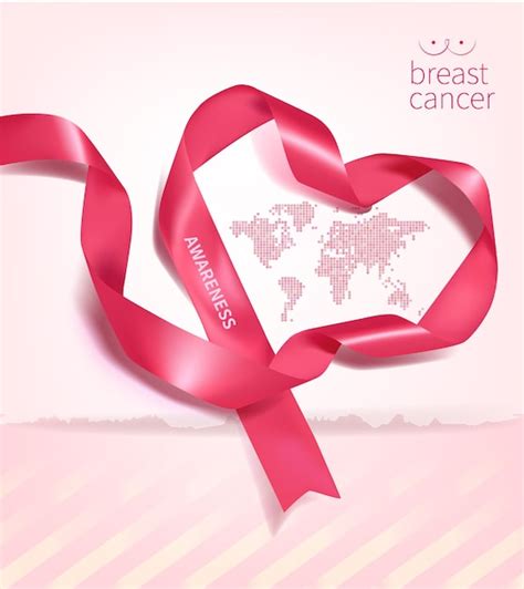 유방암 인식의 달 포스터 배경 컨셉 디자인 현실적인 핑크 나비 리본 벡터 일러스트 템플릿 프리미엄 벡터