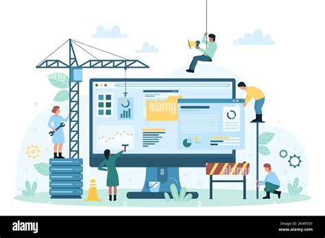 Website Under Construction Vector Illustration Cartoon Tiny People
