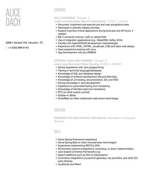Junior Java Developer Resume Samples Velvet Jobs
