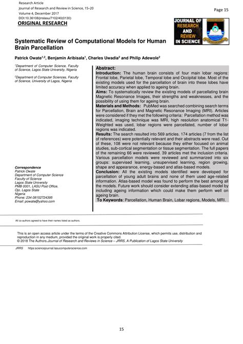 Pdf Systematic Review Of Computational Models For Human Brain Parcellation