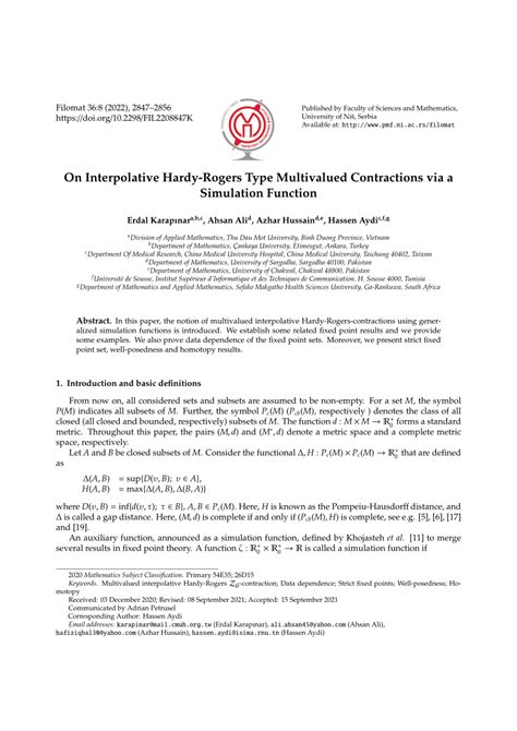 Pdf On Interpolative Hardy Rogers Type Multivalued Contractions Via A Simulation Function