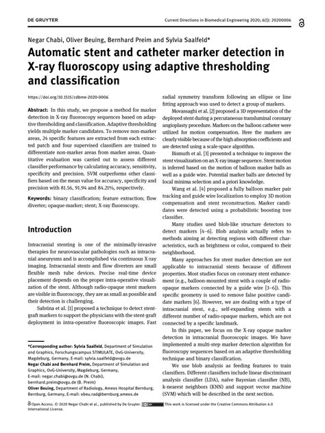 Pdf Automatic Stent And Catheter Marker Detection In X Ray Fluoroscopy Using Adaptive
