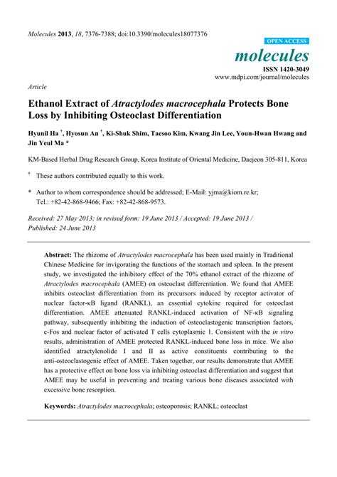 Pdf Ethanol Extract Of Atractylodes Macrocephala Protects Bone Loss
