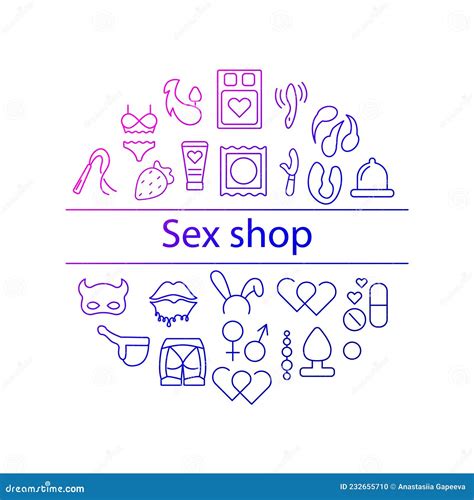 Sex Shop Circle Layout With Outline Icons And Headline Adult Toys Intimate Store Isolated