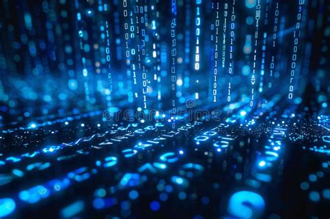 Blue Numbers Falling Down On A Black Background With A Blue Glow Effect A Matrix Code
