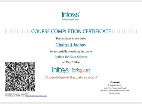Completed Python For Data Science Course By Infosys Chaitrali Jadhav Posted On The Topic