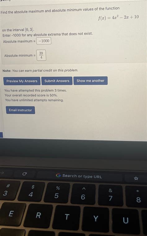 Solved Find The Absolute Maximum And Absolute Minimum Values