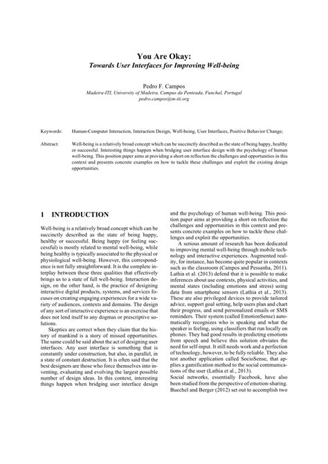 Pdf You Are Okay Towards User Interfaces For Improving Well Being