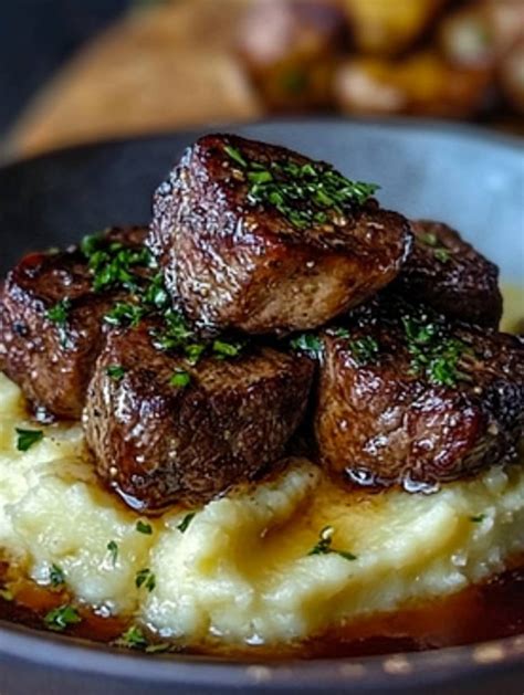 Garlic Butter Steak Bites With Mashed Potatoes Captishop