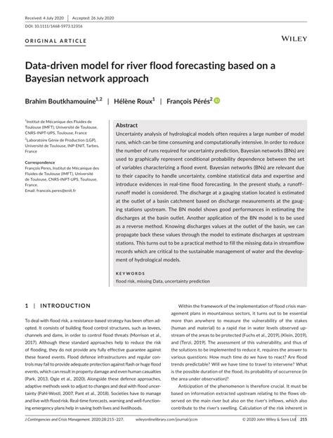Data‐driven Model For River Flood Forecasting Based On A Bayesian Network Approach Request Pdf