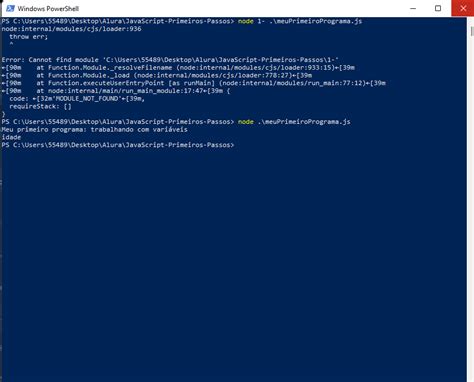 Terminal Não consigo visualizar o conteúdo do vscode não sei qual é o erro JavaScript