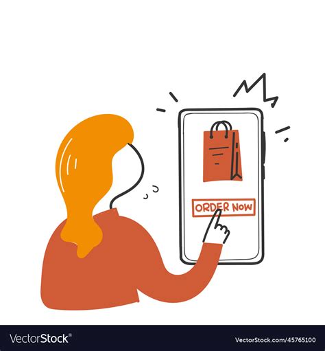 Hand Drawn Doodle Mobile Phone With Shopping Bag Vector Image