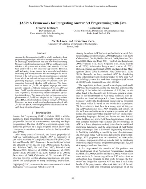 Pdf Jasp A Framework For Integrating Answer Set Programming With Java