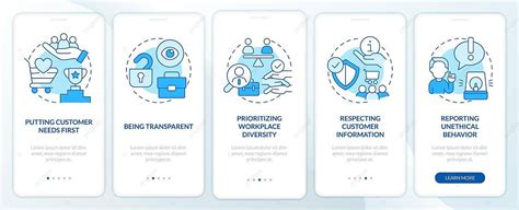 Blue Onboarding Mobile App Screen Promotes Ethical Customer Dealings Vector Welcome User