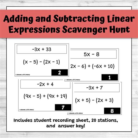 Adding And Subtracting Linear Expressions Scavenger Hunt Made By Teachers