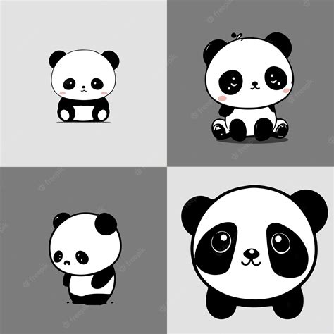 Se Muestran Cuatro Pandas En Diferentes Poses Vector Premium