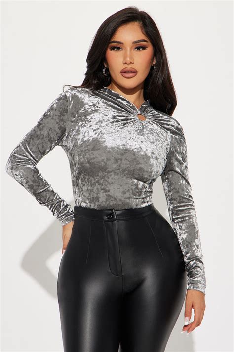 Night Under The Stars Velvet Bodysuit Silver Fashion Nova