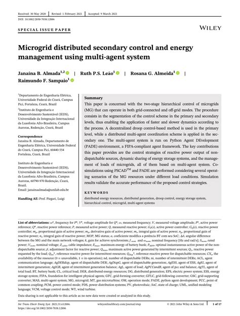 Microgrid Distributed Secondary Control And Energy Management Using Multi‐agent System Request Pdf