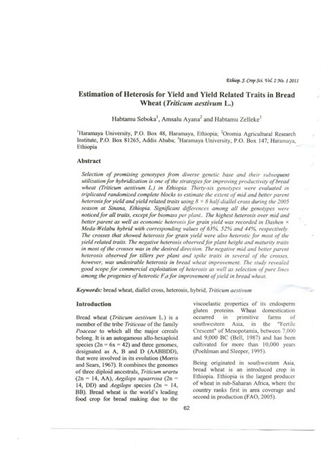 Pdf Estimation Of Heterosis For Yield And Yield Related Traits In