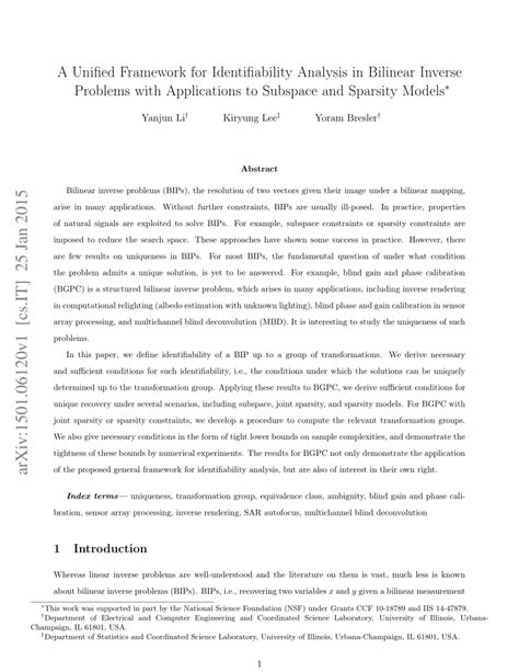 Pdf A Unified Framework For Identifiability Analysis In Bilinear