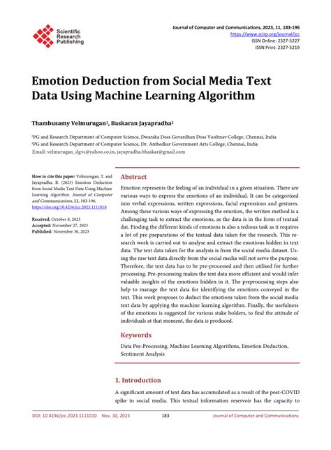 Pdf Emotion Deduction From Social Media Text Data Using Machine Learning Algorithm