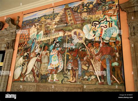 Mural In The National Palace Depicting Life In Ancient Aztec