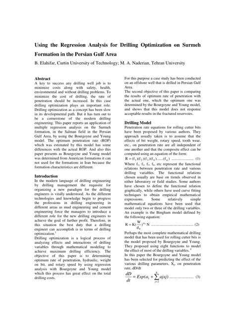 Pdf Using The Regression Analysis For Drilling Optimization On Surmeh Formation In The Persian